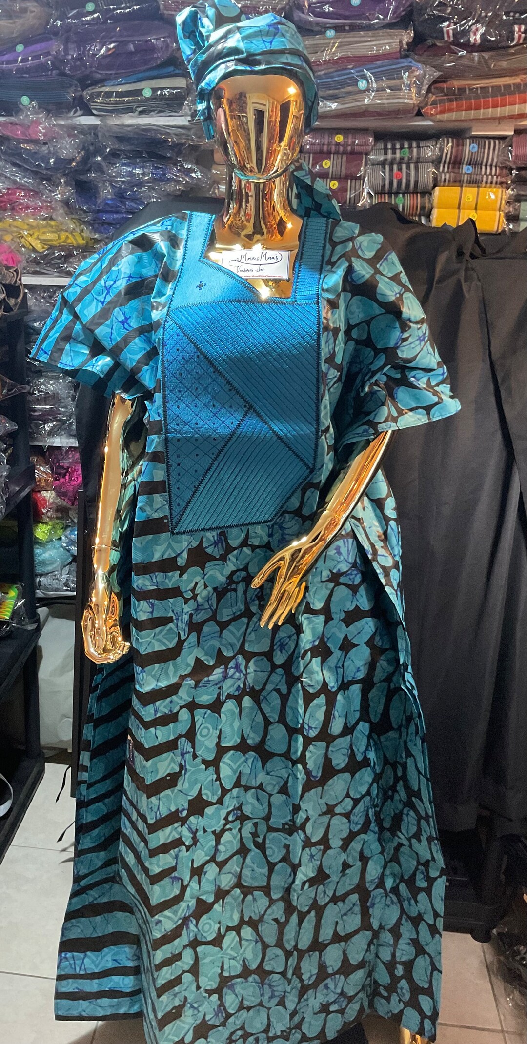 Adire/kampala/ankara Bou Bou Dresses With Aso Oke, Tye&dye Bubu, Women ...