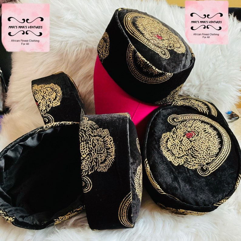 Tiger Head Ozo Ichie Hat Cap, Velvet Igbo Cap, Nigerian Men Hat ...