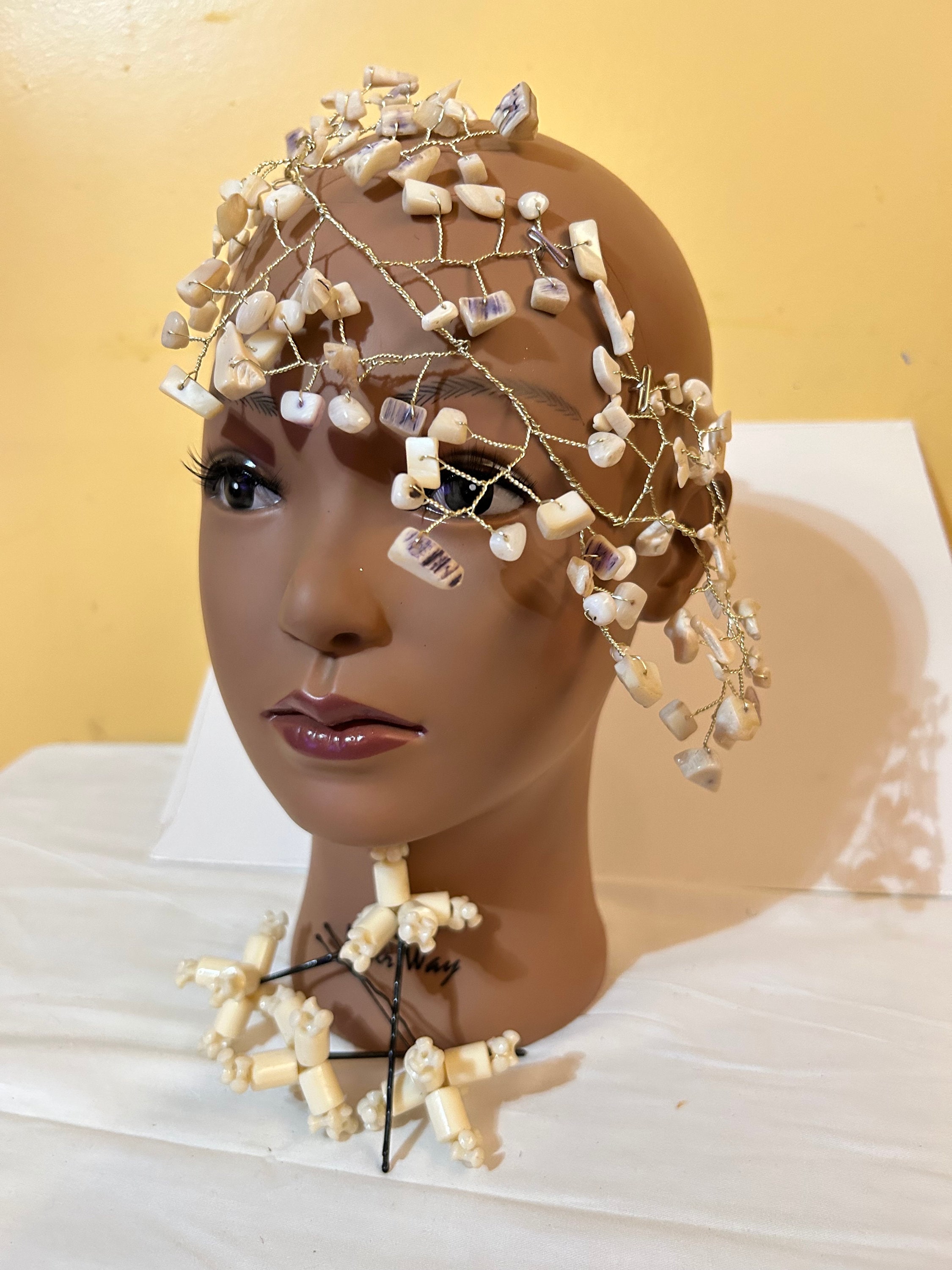 Beaded Bridal Head Wear, Red/white/coral Beads, Bridal Head Piece Ready ...