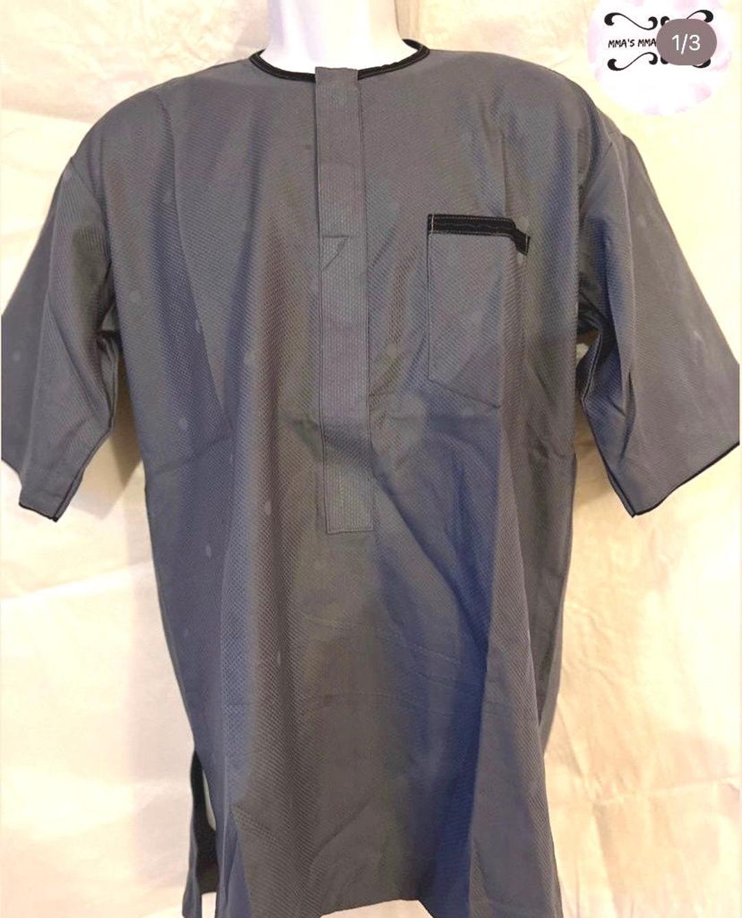 Gray Atiku Danshiki Shirt: Short Sleeve African Menswear (US Size 38-40 ...