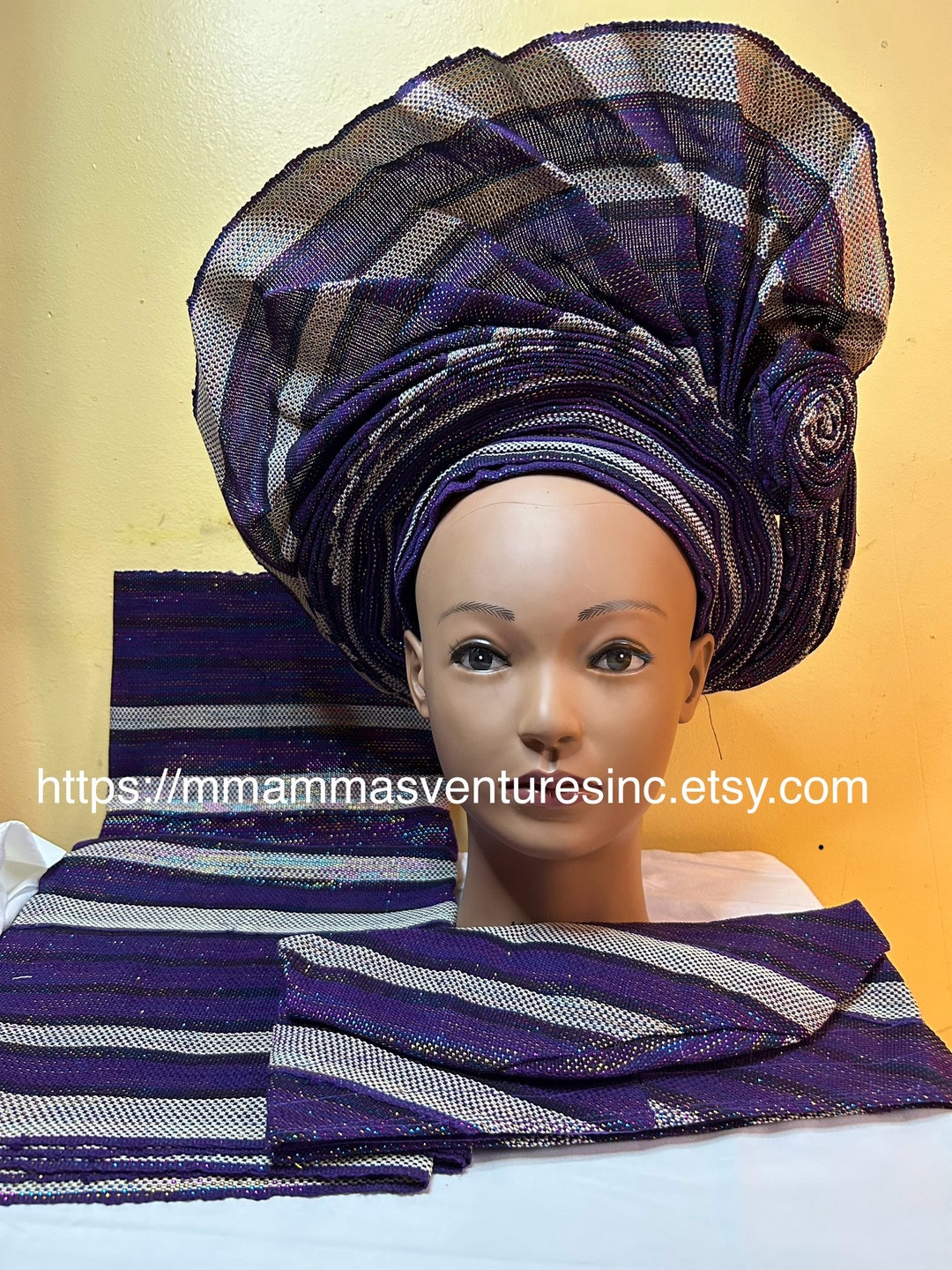 Aso Oke Nigerian Auto Gele Complete Couple Bridal Set, Nigeria Wedding ...