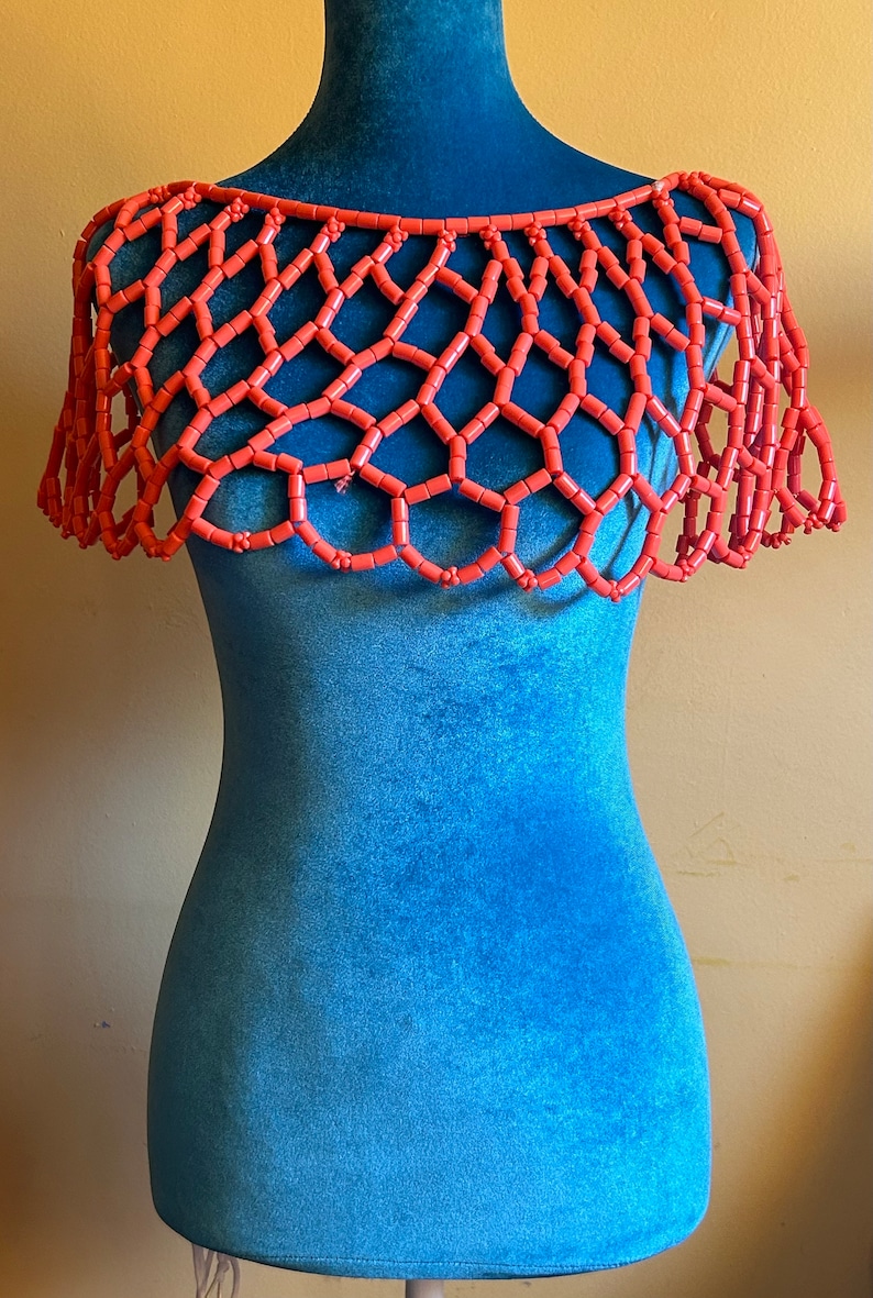 Beaded Shoulder Cape Blouse: African Bridal Faux Coral Necklace. Ileke ...