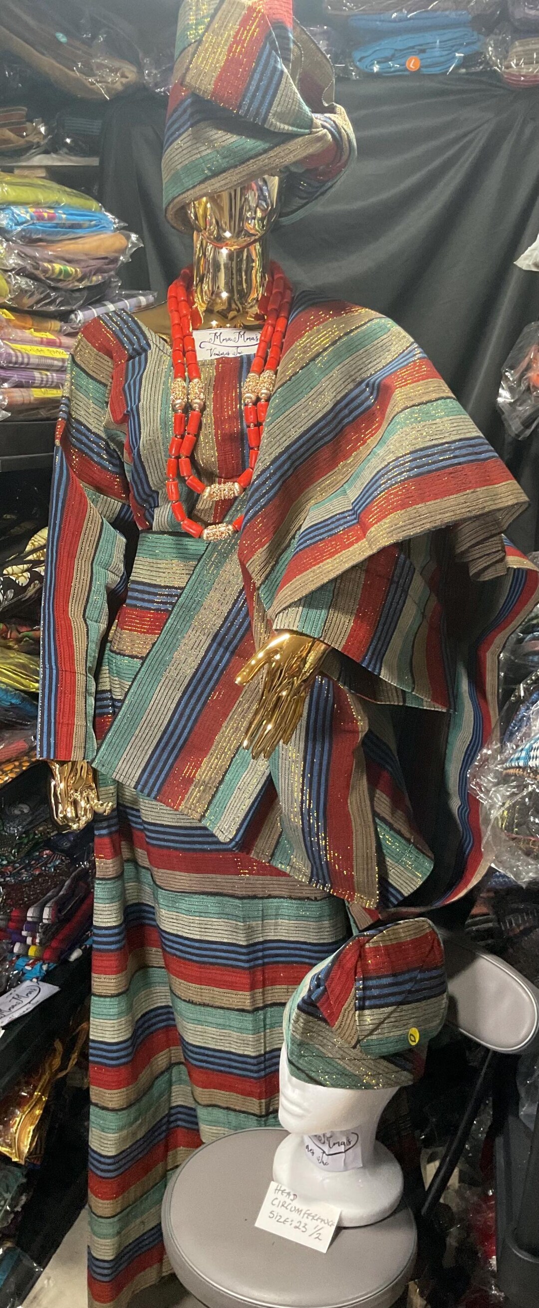 Aso Oke 5-piece Set Vintage Etu, Iro Buba Gele Ipele & Hat. Large Size ...