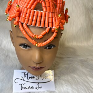 Handmade Faux Coral Beaded Headpiece: African Bridal Hair Crown. Edo ...