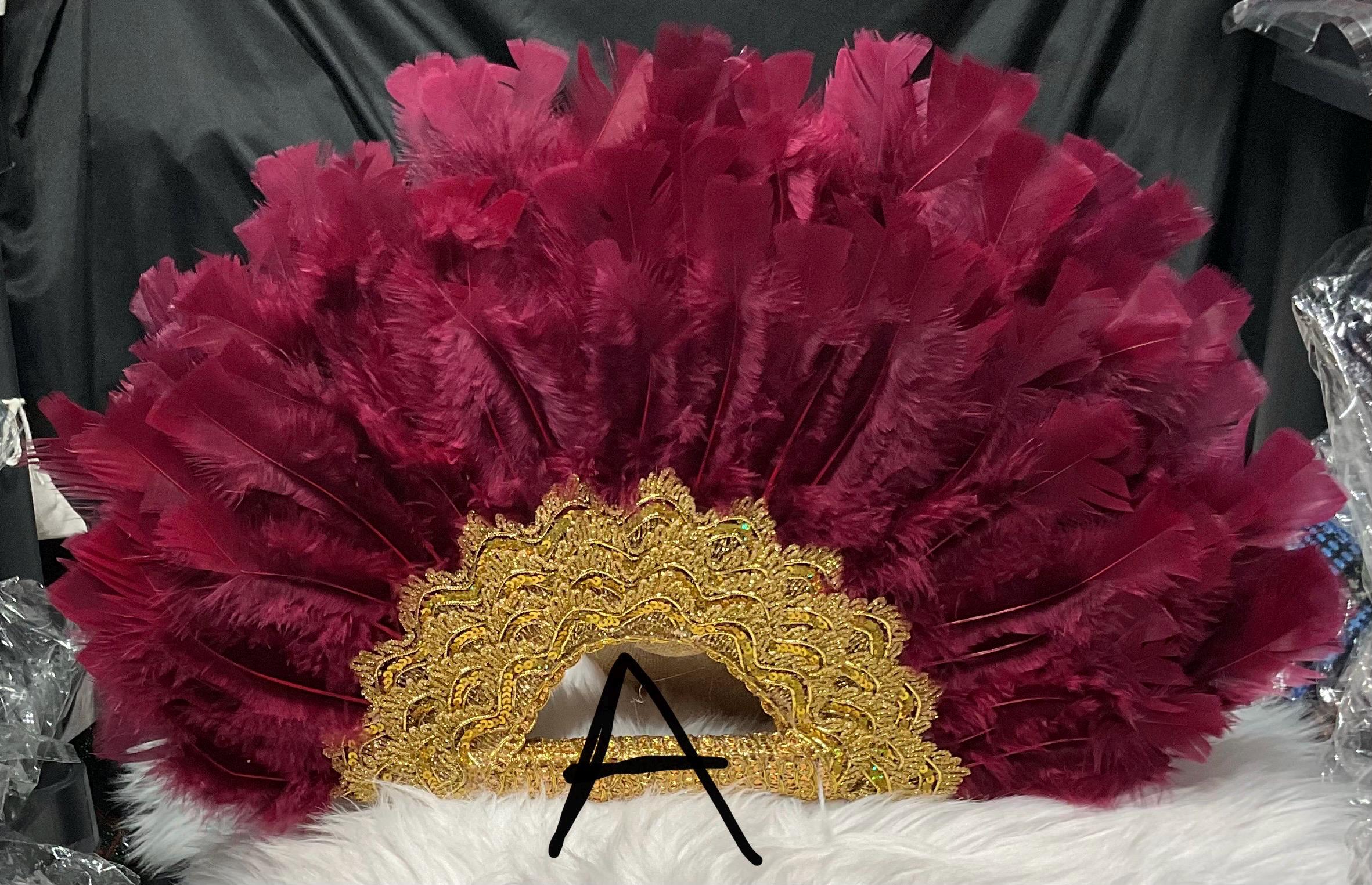 Burgundy Feather African Hand Fan: Nigeria Wedding Clutch Wand. Medium ...