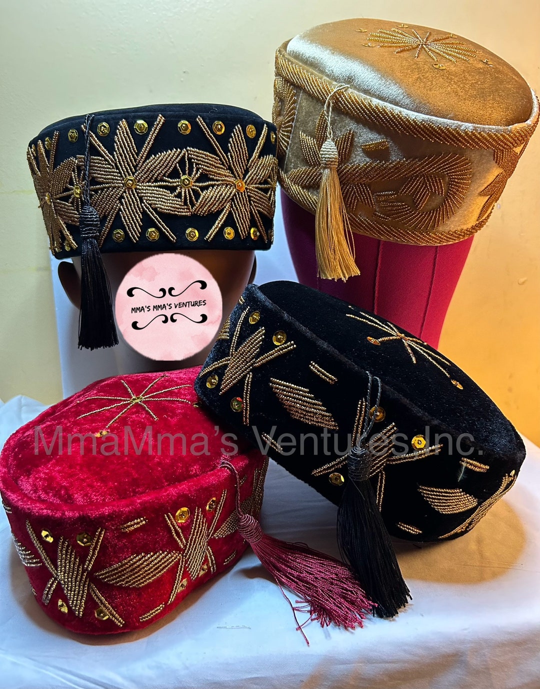 Beaded Ozo Cap Velvet/suede Igbo Cap, Nigerian Men Hat, African Men Hat ...