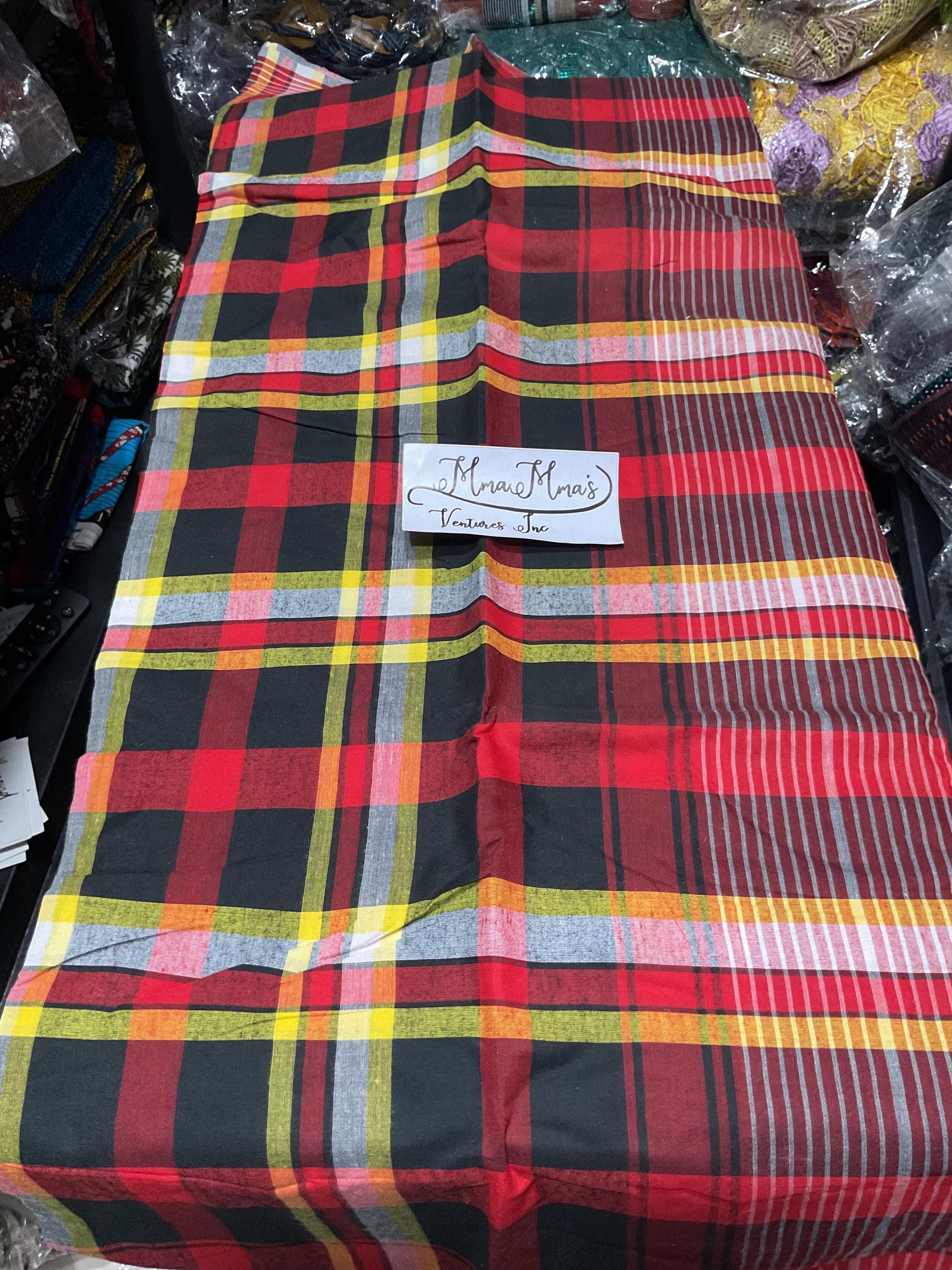 African George Fabric Wrappers, Red Black Plaid Print, 6 Yards - Etsy