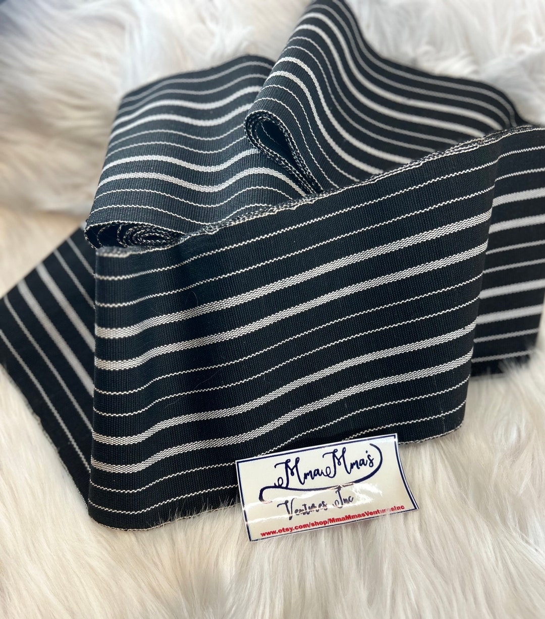Handmade Aso Oke Fabric: Black & White Woven Strips - Nigerian Cotton ...