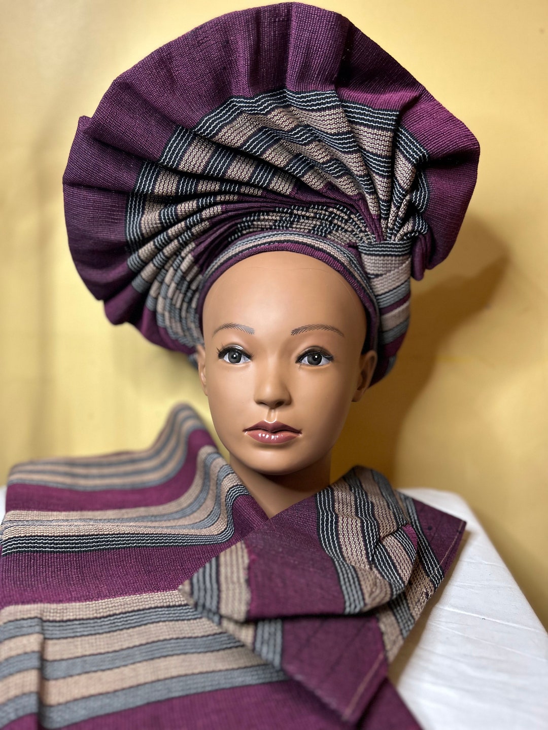 Purple Aso Oke Auto Gele Complete Set: Nigerian Wedding Headwear - Etsy