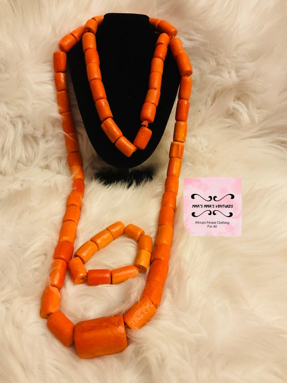 Bamboo Coral Beads Long Adjustable Faux Coral Beads Men Unisex. Groom Beads for Wedding. Yoruba igbo igbo edo benin Wedding. Mens Bead. Etsy