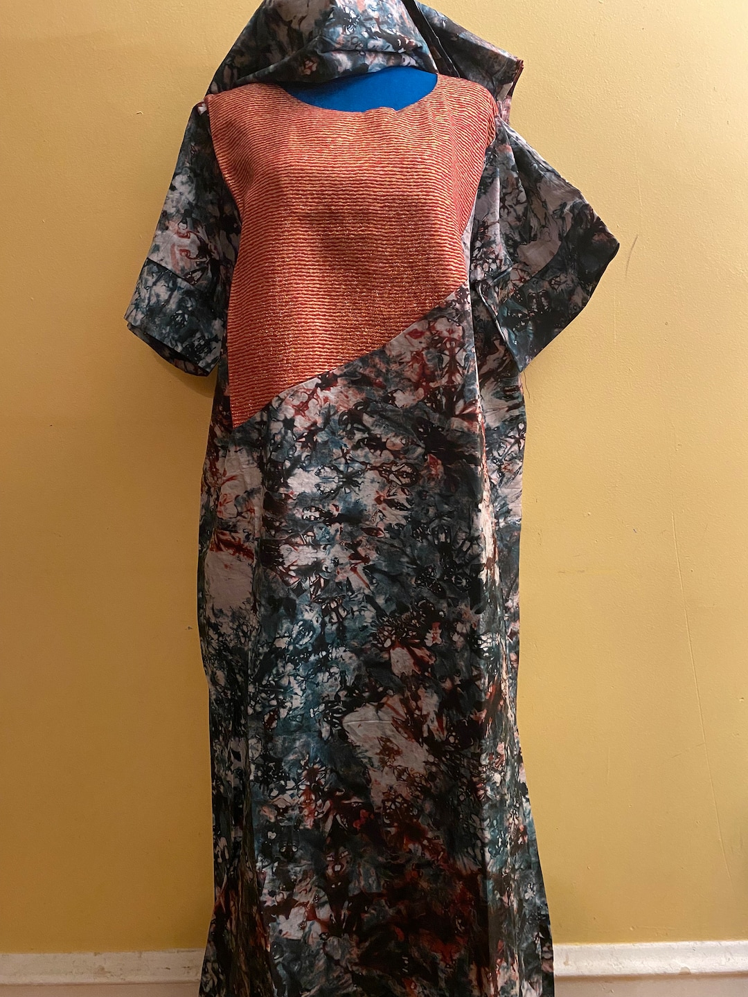 Adire/kampala Tye & Dye Bubu, Women Bubu With Head Wrap, African Kaftan ...