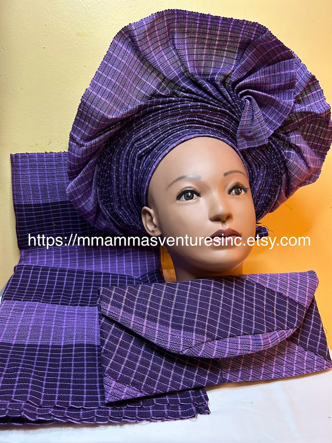 Purple Set Aso Oke Nigerian Auto Gele Complete Couple Bridal Set ...