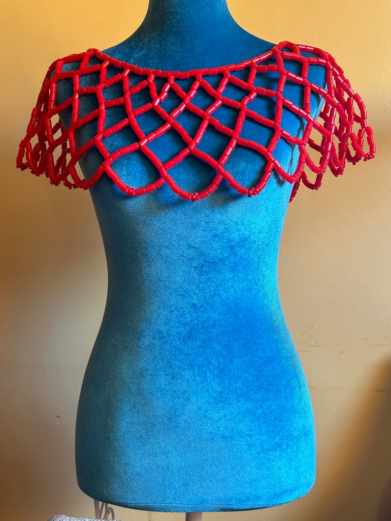 Beaded Shoulder Cape Blouse: African Bridal Faux Coral Necklace. Ileke ...