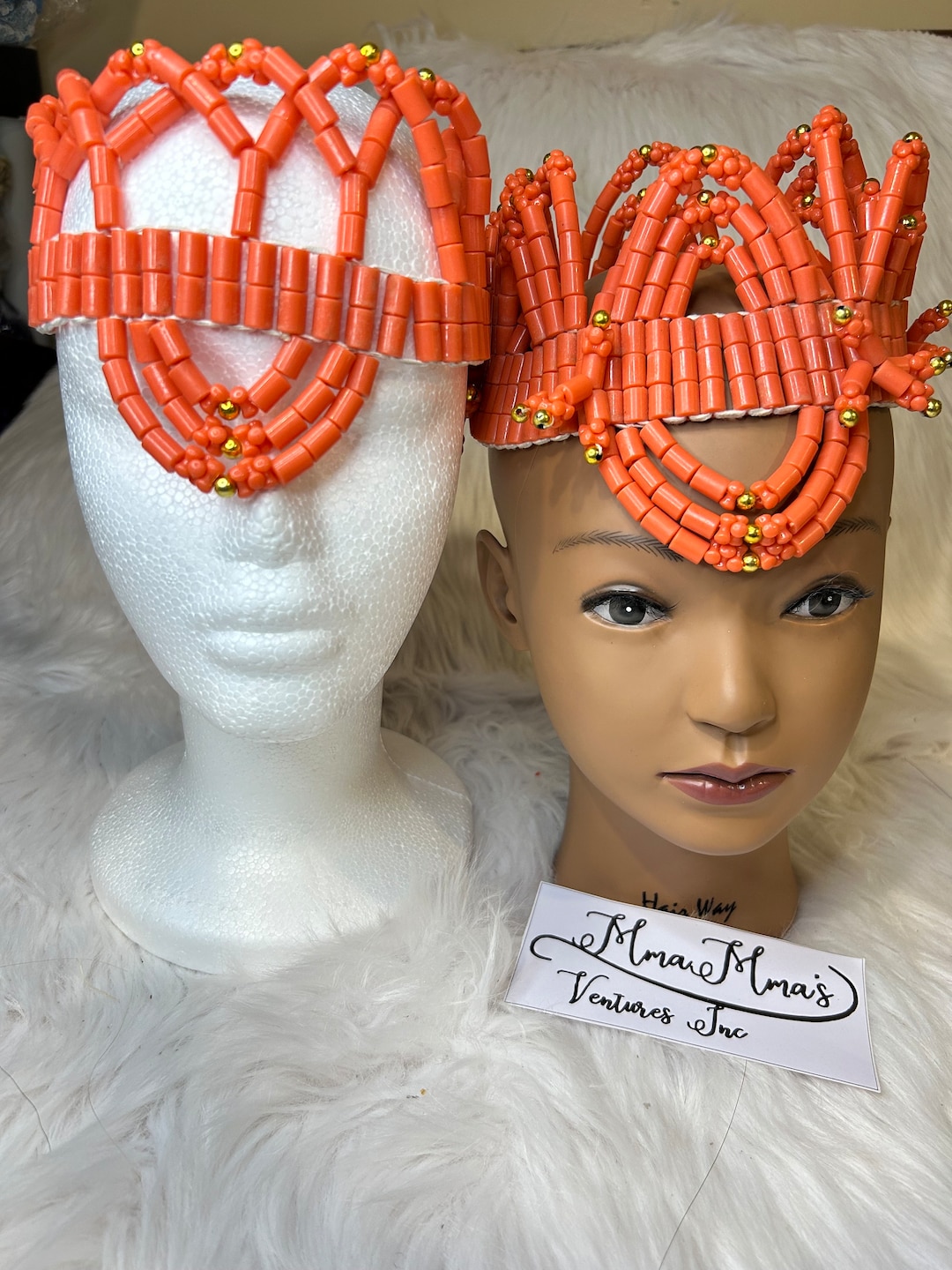 Handmade Faux Coral Beaded Headpiece: African Bridal Hair Crown. Edo ...