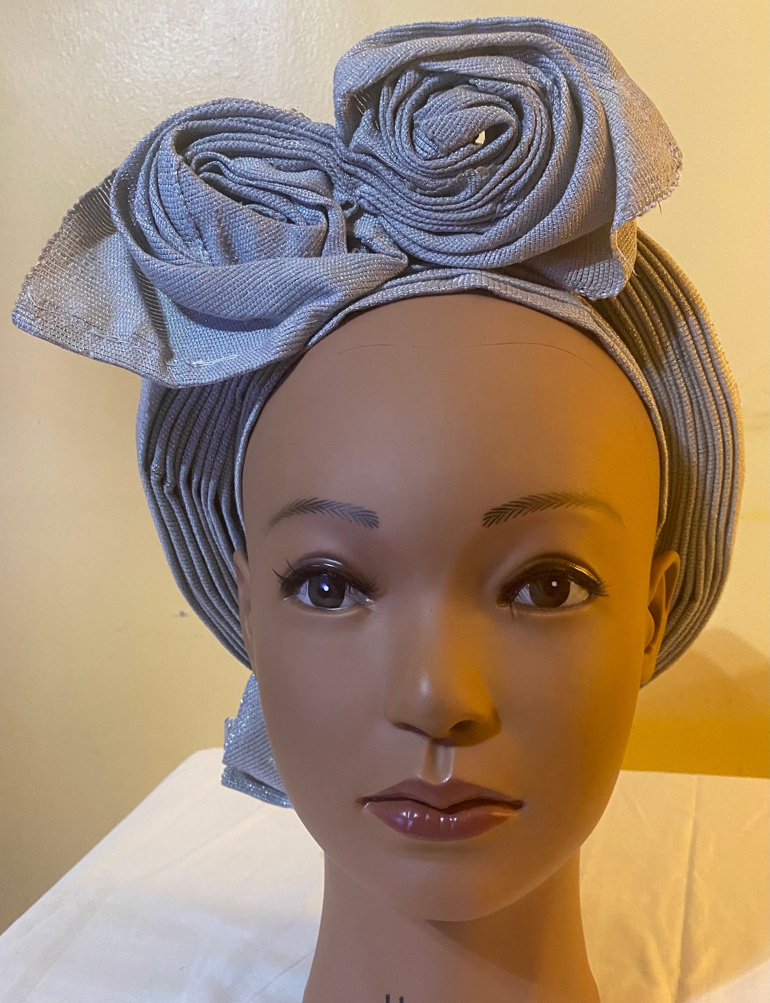 Silver Aso Oke Autogele: Nigerian Pre-tied Headwrap - Etsy