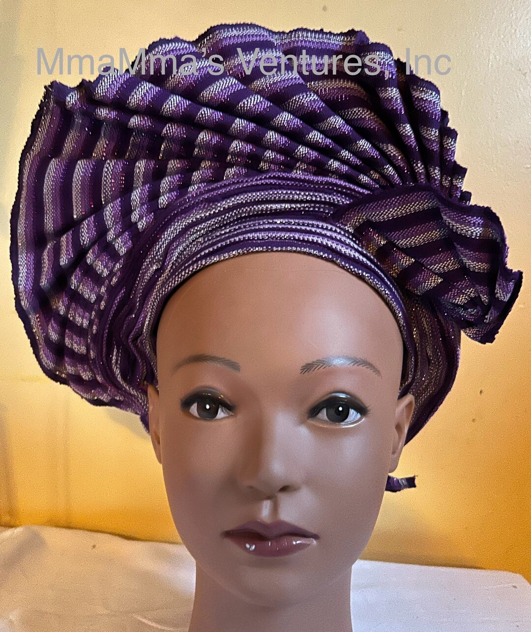 Purple Aso Oke Auto Gele: Ready to Wear Nigerian Head Wrap - Etsy
