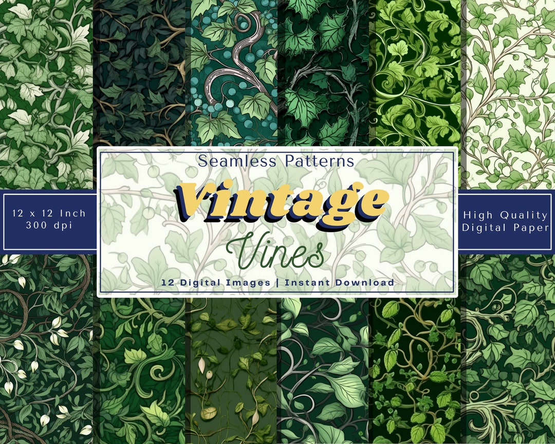 Vintage Vines Digital Paper, Seamless Pattern, Printable Scrapbook ...