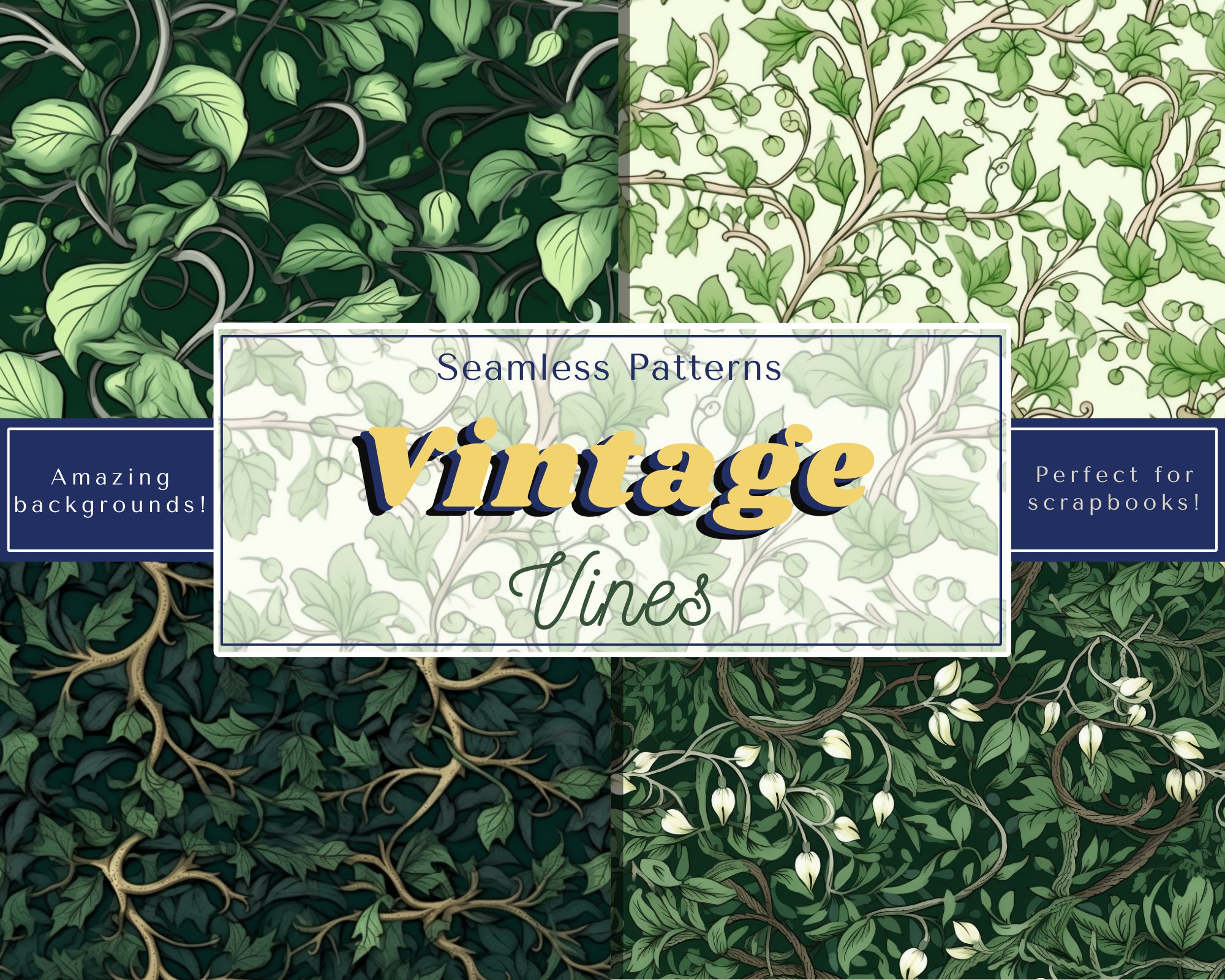 Vintage Vines Digital Paper, Seamless Pattern, Printable Scrapbook ...