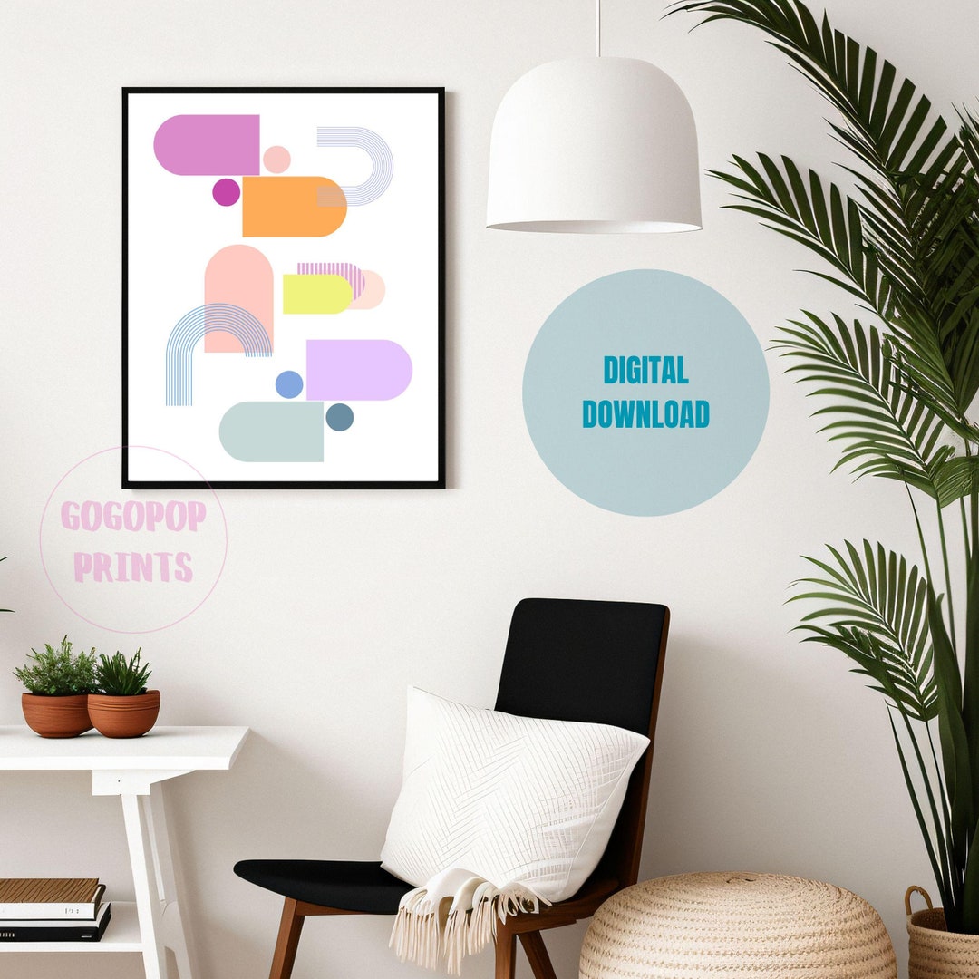 Mid Century Modern Print, Pastel Shapes Poster, Mid Century Modern ...