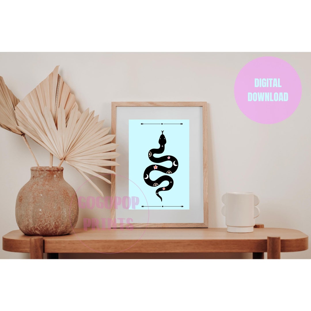 Boho Snake Printable Art, Snake Print Wall Art, Celestial Snake Moon ...