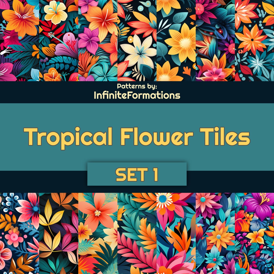Tropical Flowers Set 1 14 Bundle Pack Tile Patterns Instant Download ...