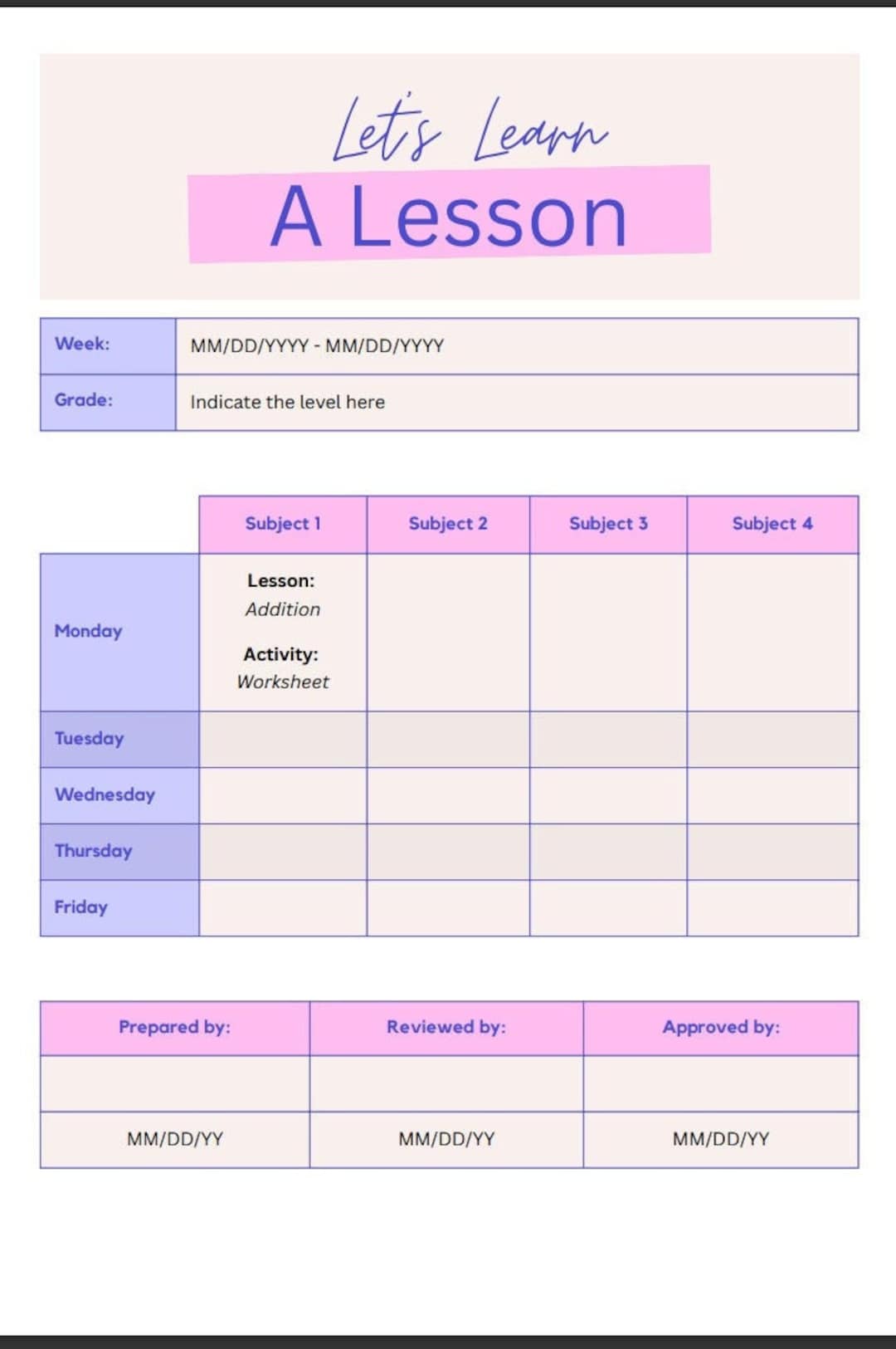 Personalized Lesson Plan Template - Etsy