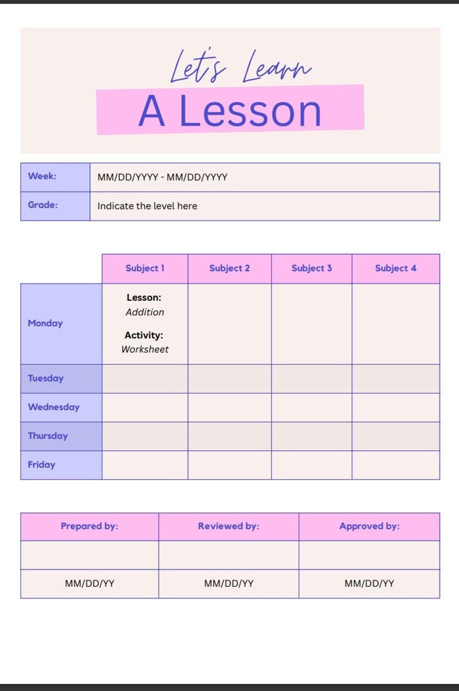 Personalized Lesson Plan Template - Etsy