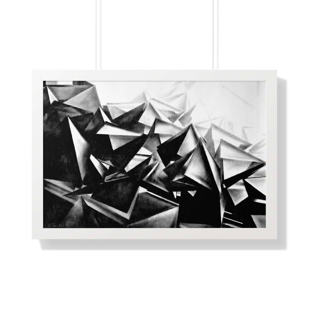 Fallen Structure - Framed Poster Print, Wall Art, Charcoal, Abstract ...