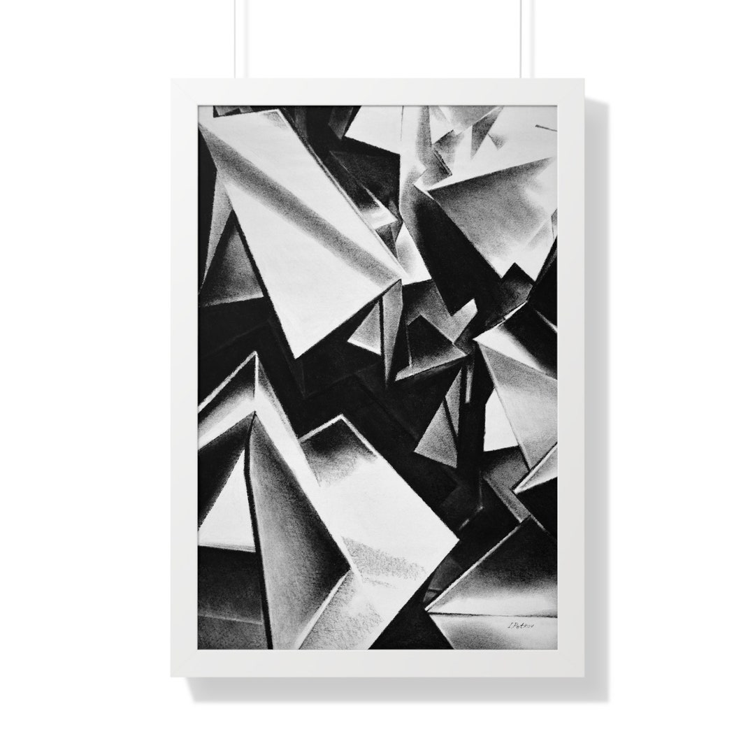 Chaotic Structure - Framed Poster Print, Wall Art, Charcoal, Abstract ...