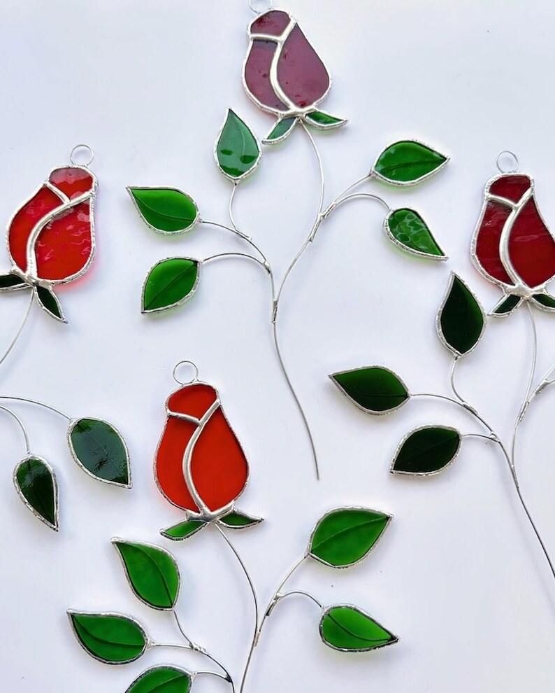 Red Rose Suncatcher, Stained Glass Rose Sun Catcher, Handmade ...