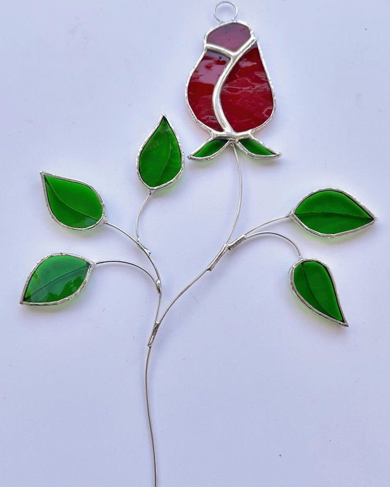 Red Rose Suncatcher, Stained Glass Rose Sun Catcher, Handmade ...