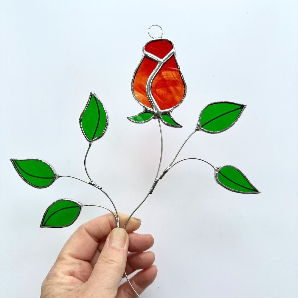 Red Rose Suncatcher, Stained Glass Rose Sun Catcher, Handmade ...