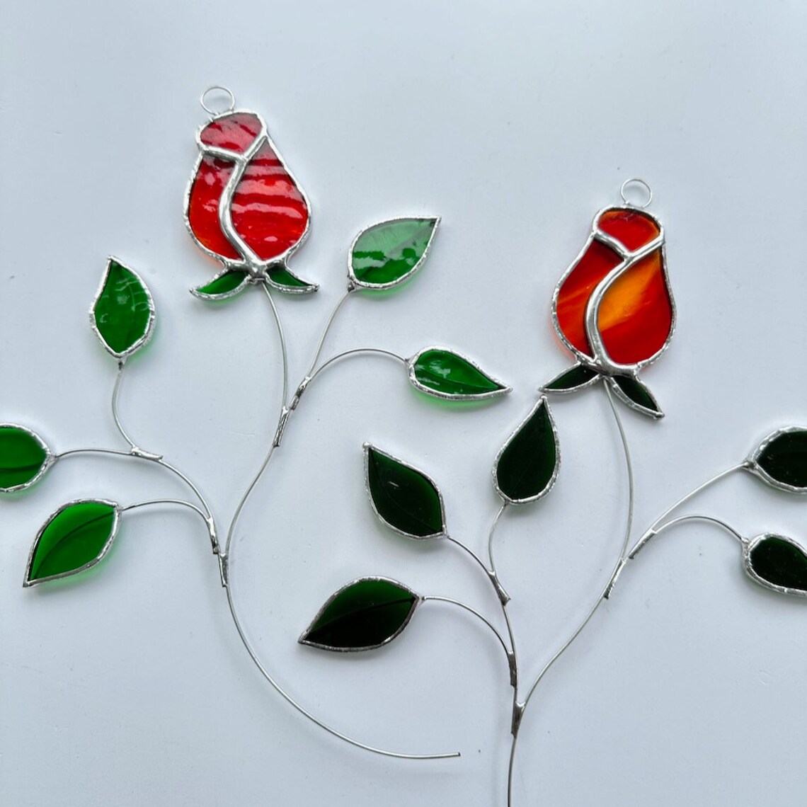 Red Rose Suncatcher, Stained Glass Rose Sun Catcher, Handmade ...