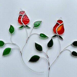 Red Rose Suncatcher, Stained Glass Rose Sun Catcher, Handmade ...