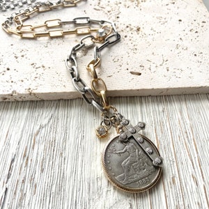 Coin Necklace With Cross Charm - Etsy