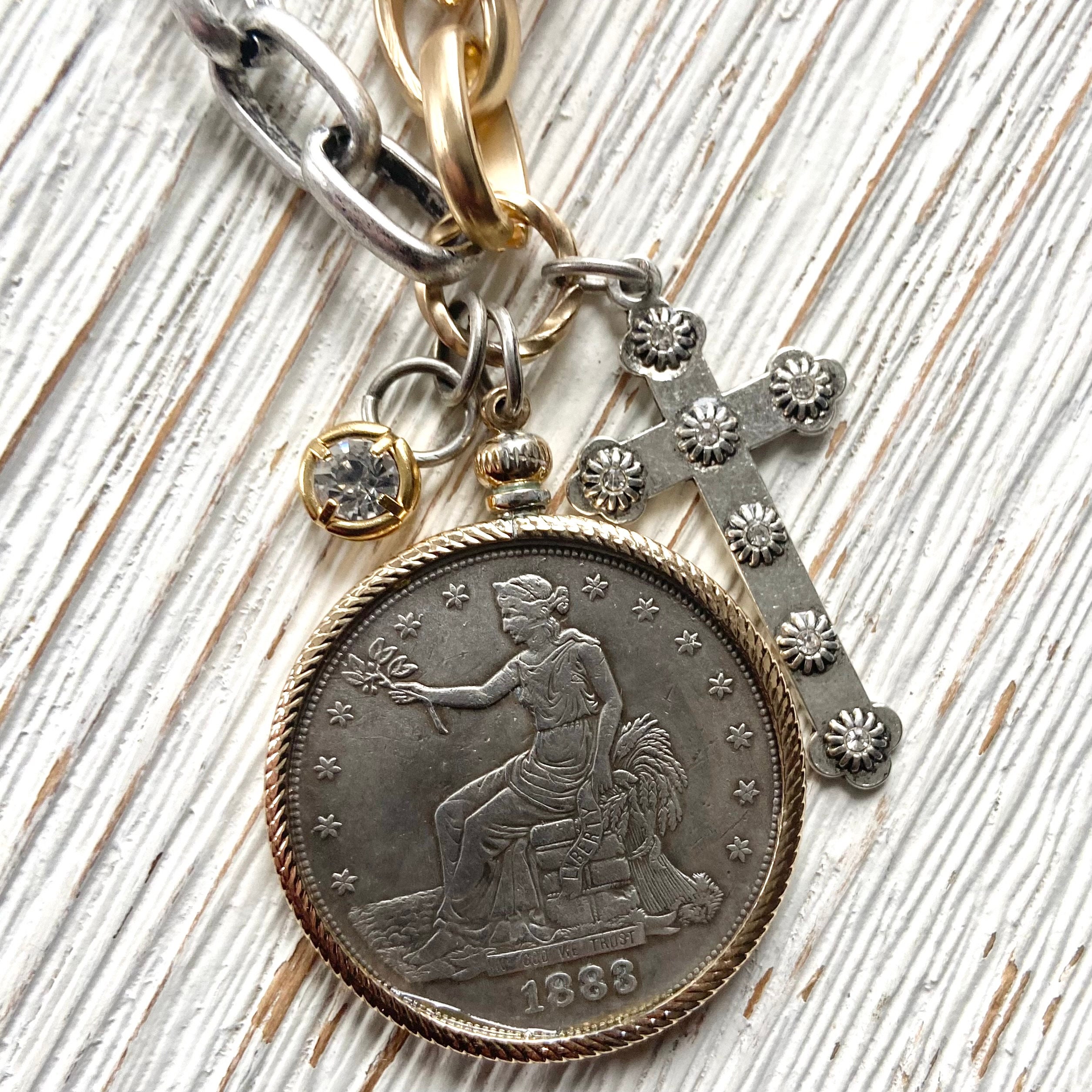 Coin Necklace With Cross Charm - Etsy