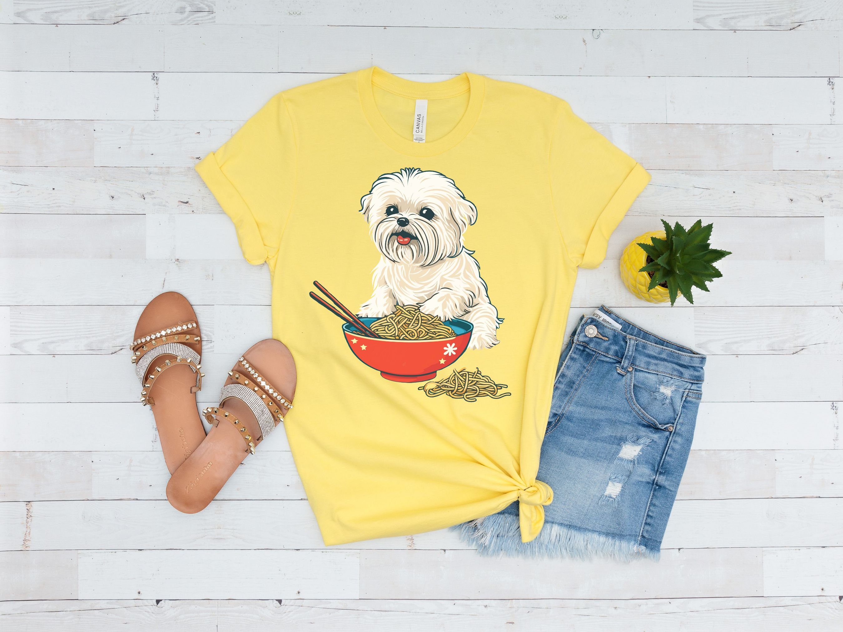 Cute Maltese Dog Eating Ramen Unisex Cotton Tee - Etsy