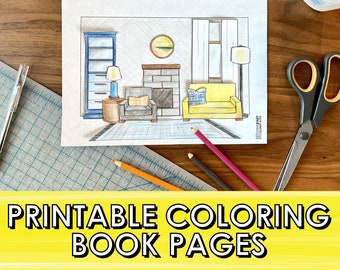 Living Room Coloring Book: Printable Interior Design Pages (PDF ...