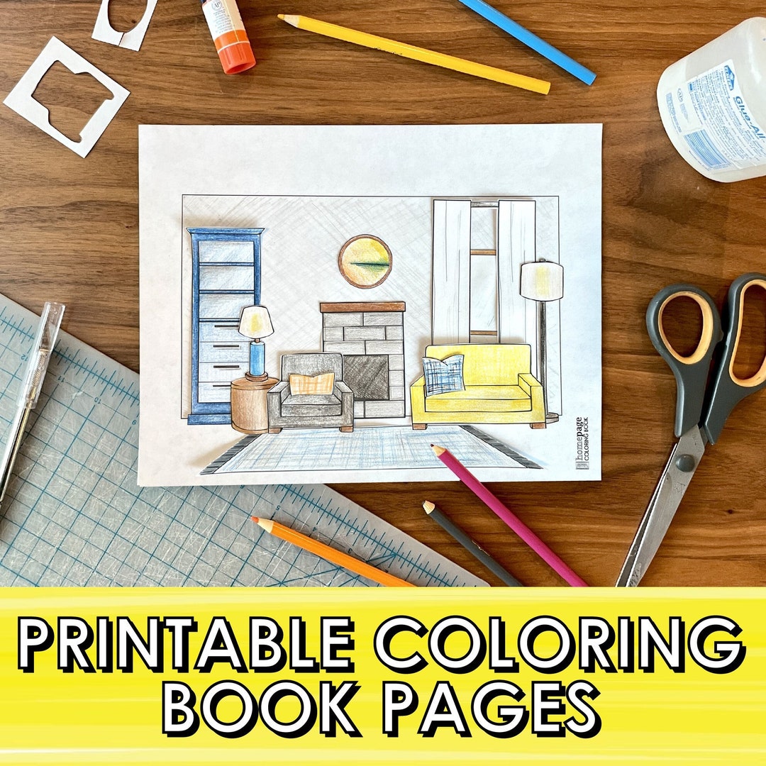 Living Room Printable Coloring Book Pages Sheets Instant Digital PDF ...