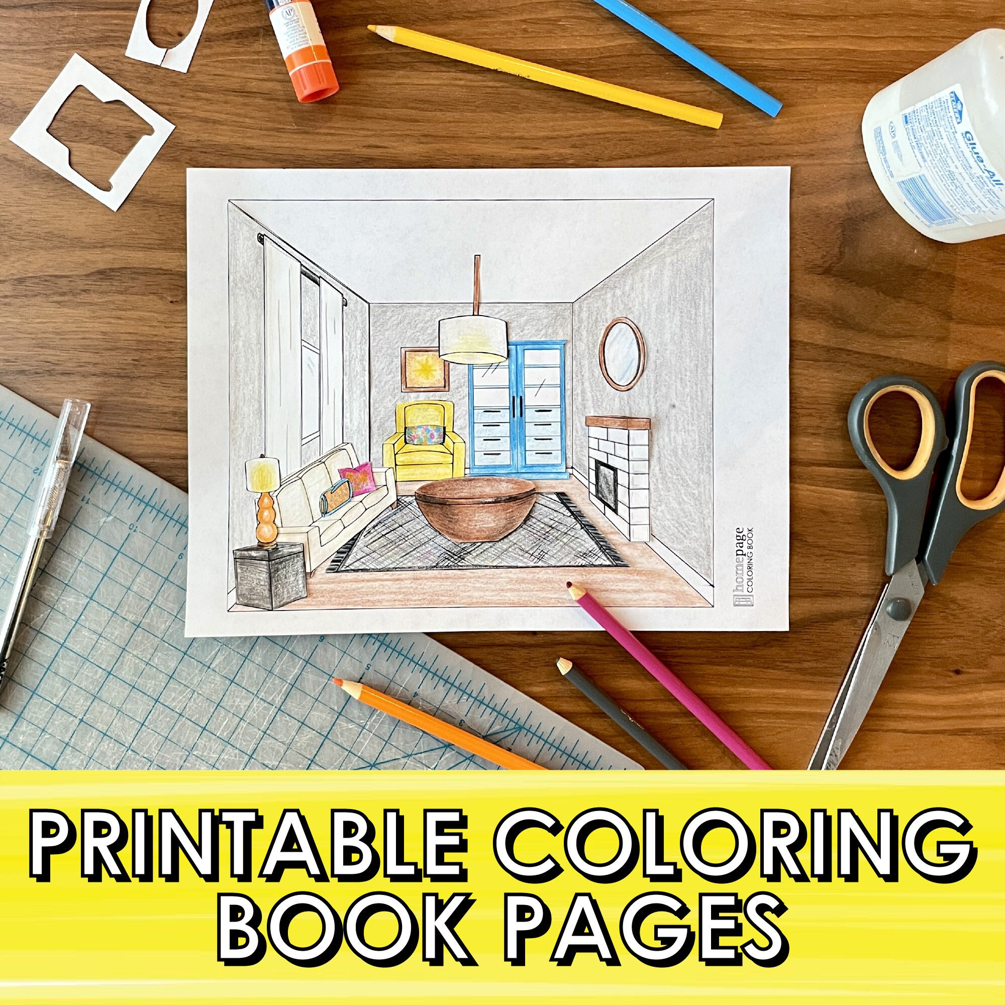Living Room Coloring Book: Printable Interior Design Pages (PDF ...