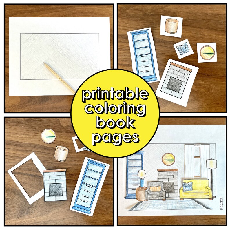 Living Room Printable Coloring Book Pages Sheets Instant Digital PDF ...