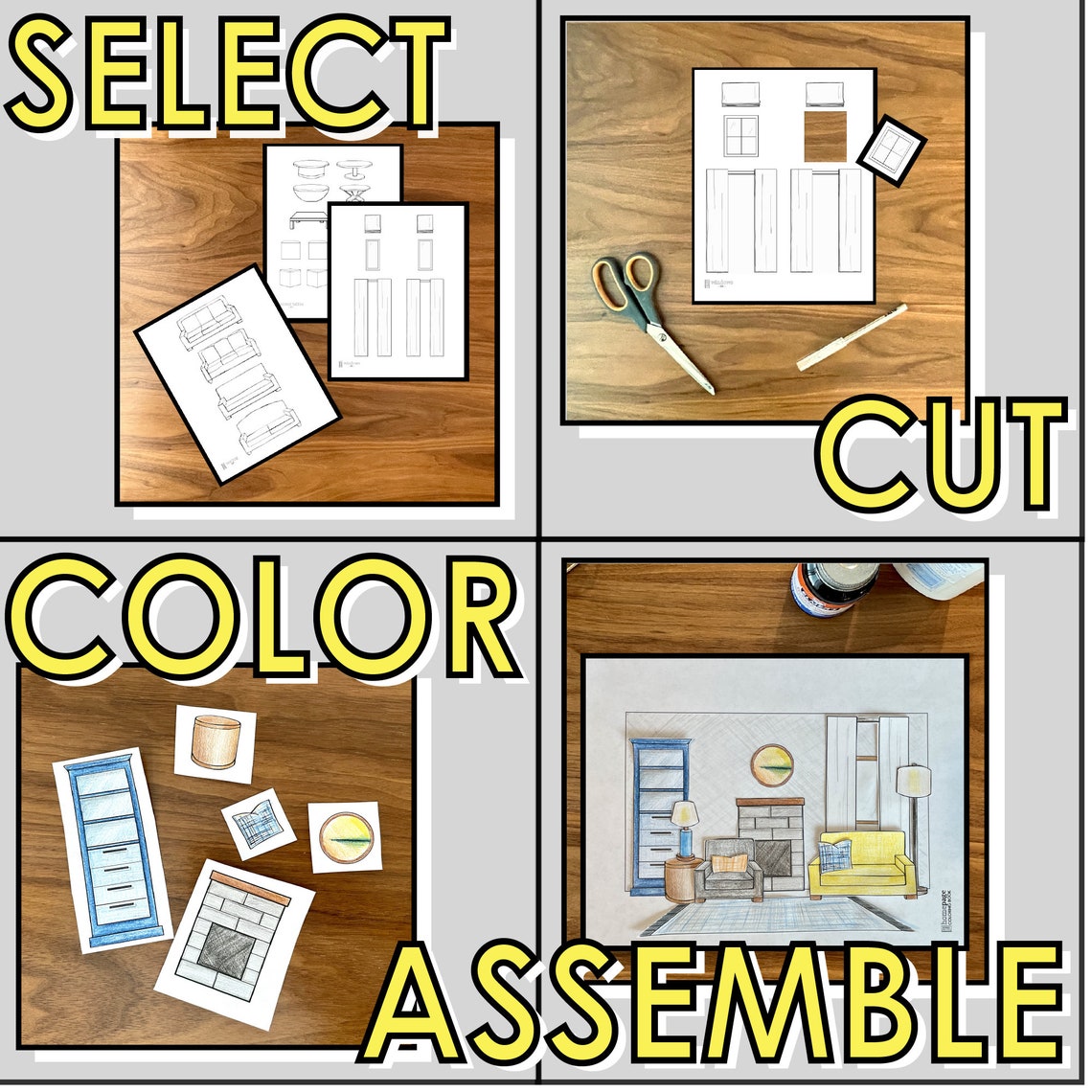 Living Room Printable Coloring Book Pages Sheets Instant Digital PDF ...