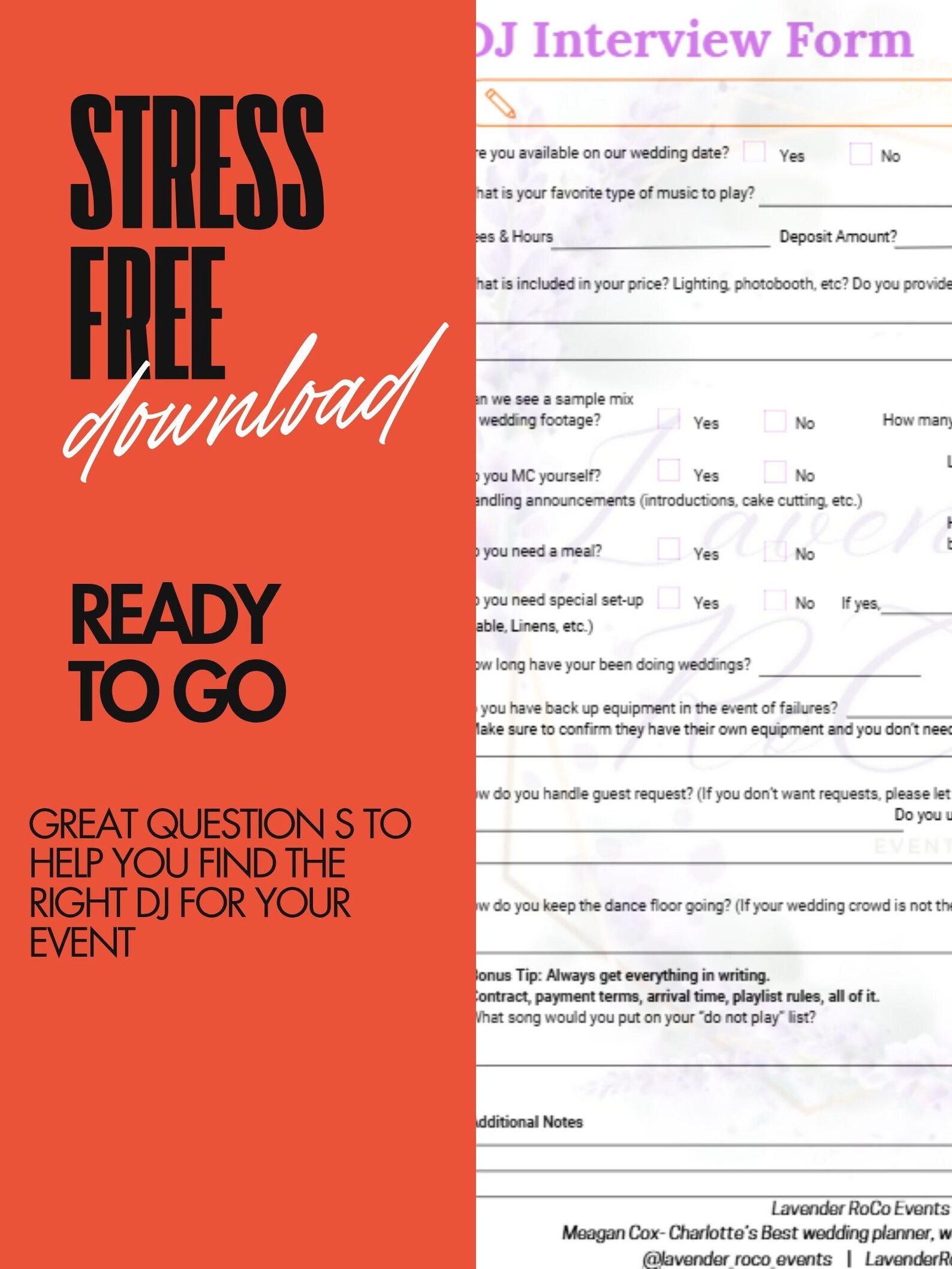 Wedding DJ Interview Form: Printable Vendor Questionnaire (PDF) - Etsy