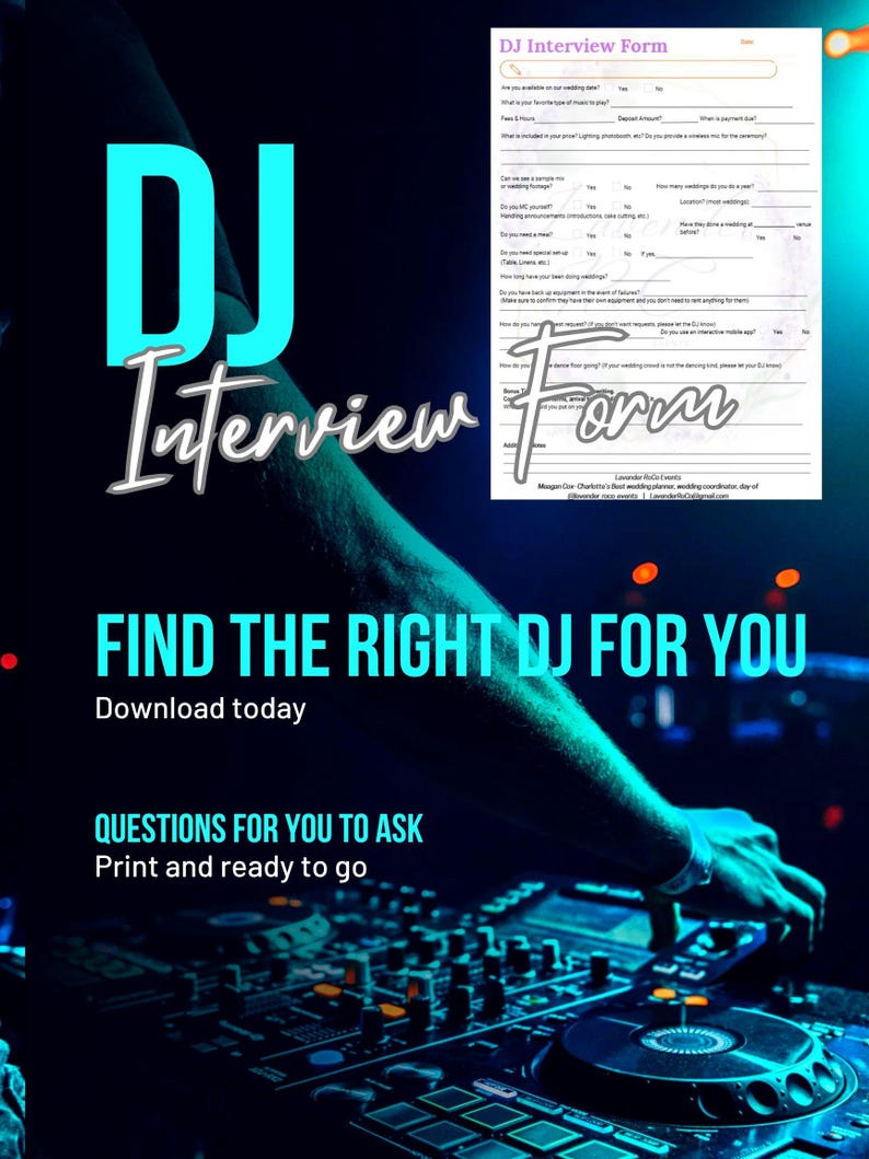 Wedding DJ Interview Form: Printable Vendor Questionnaire (PDF) - Etsy