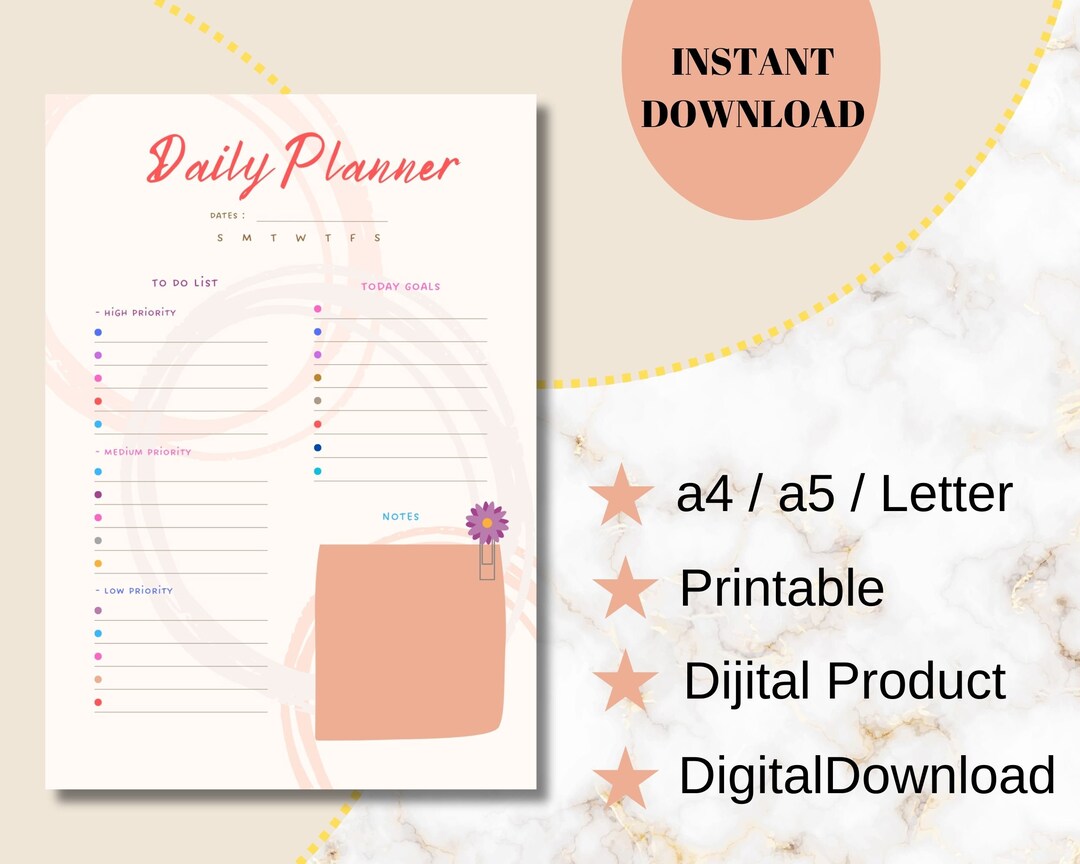 Daily Digital Planner I Printable Planner I Daily Checklist Template I ...