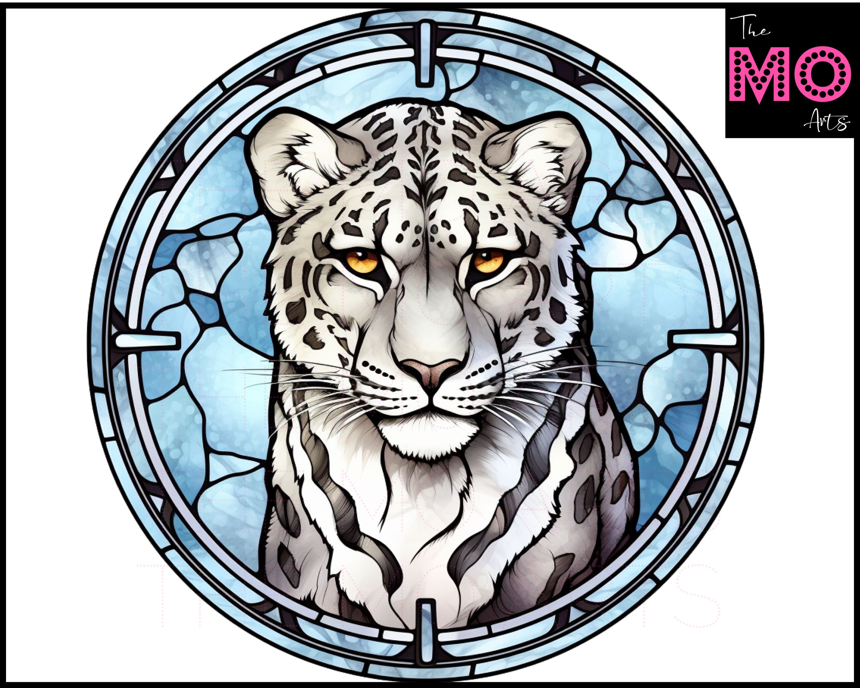 5 Snow Leopard Round Stained Glass Clipart Sublimation Snow Leopard ...
