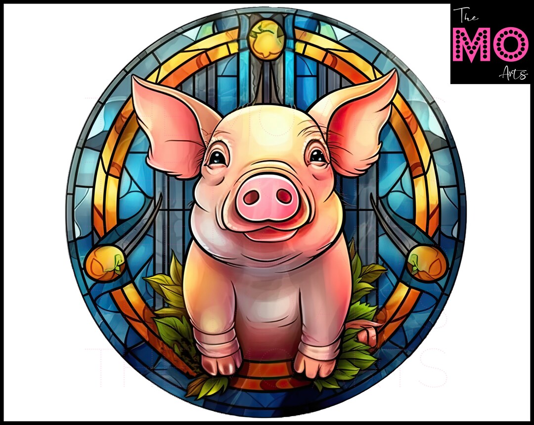 5 Cute Pig Round Stained Glass Clipart Sublimation Cute Pig Designs ...