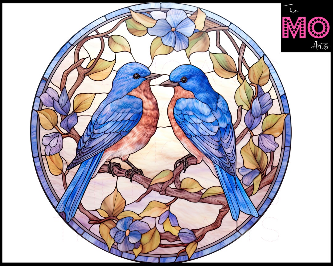 5 Bluebird Stained Glass Clipart Sublimation Designs Bluebirds Digital ...