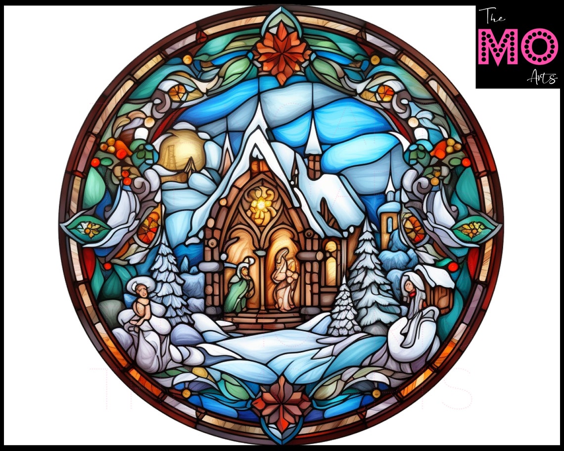 5 Christmas Round Stained Glass Clipart Sublimation Designs - Etsy