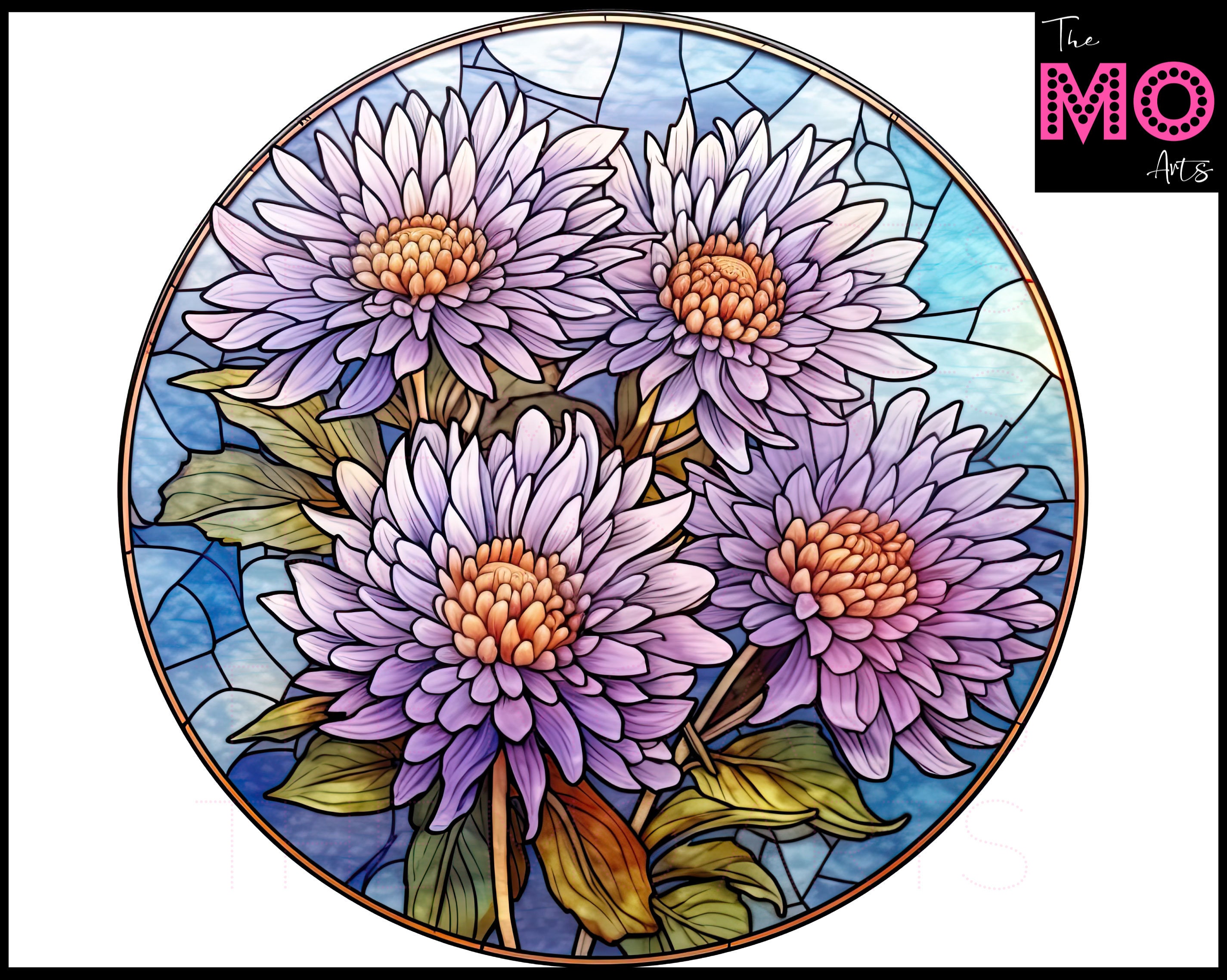 5 Aster Flower Stained Glass Clipart Sublimation Designs Aster - Etsy